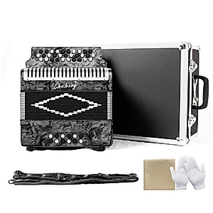 31-Key Diatonic Accordion, 12 Bass, G/C/F, Accordion Instruments for Adults With Suitcase, Cleaning Cloth, Straps and Gloves (Sliver)