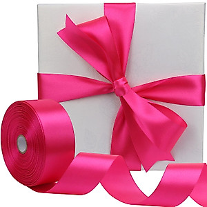 RIUNBB Hot Pink Solid Satin Ribbon 1-1/2 Inch 50 Yards Solid Polyester Fabric Ribbon for Gift Wrapping Wedding Christmas Baby Shower Birthday Party Decoration Handmade Immortal Flower Craft