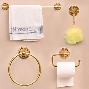IndianShelf Boho Antique Brass Toilet Paper Holder - Gold Toilet Paper Holder- Vintage Kitchen Paper Holder - Bathroom Tissue Roll Holder - Mounted Toilet Paper Holder - Bathroom Accessories- Floral