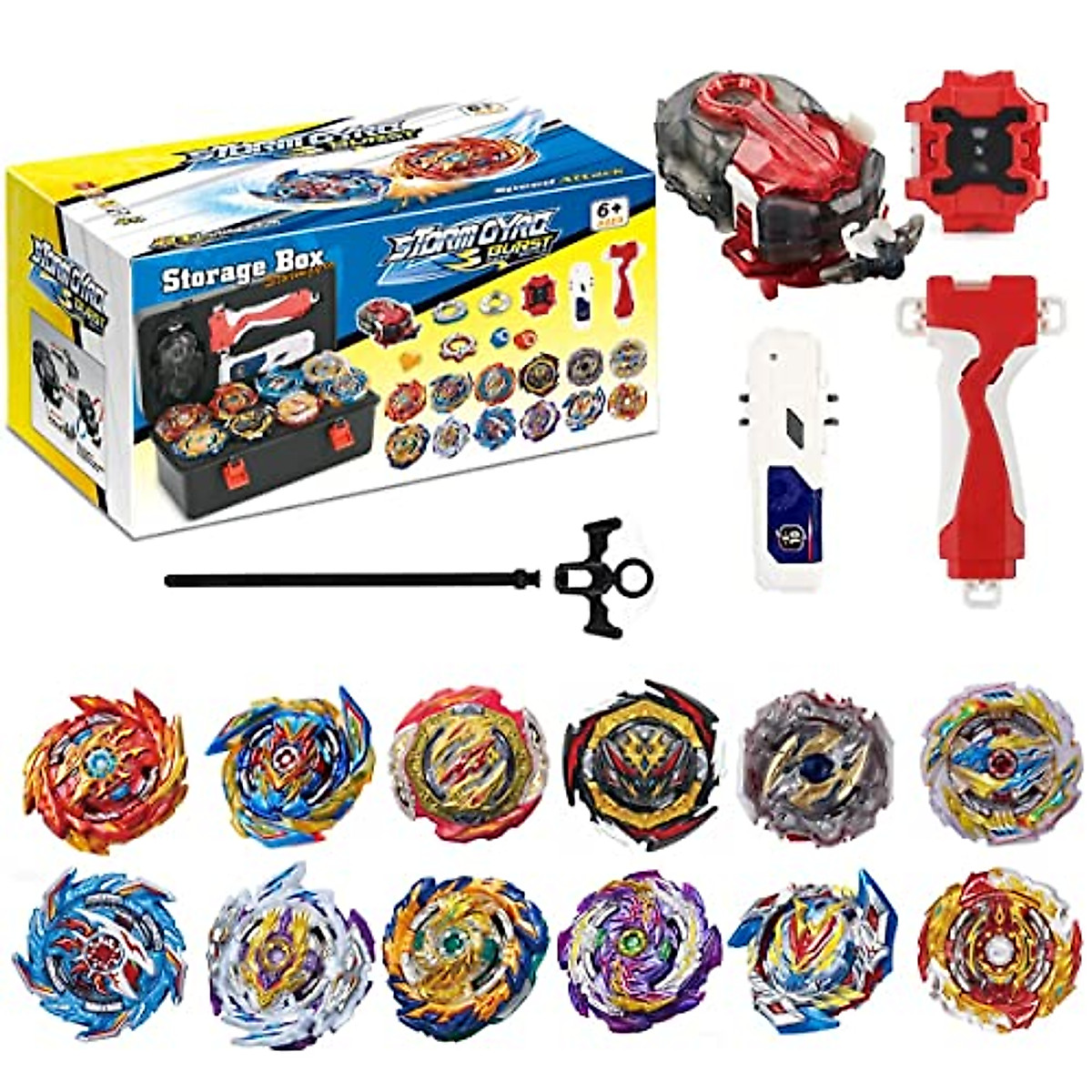 Bey Battle Burst Gyro Blade Toy Set Gift with Portable Box 12 Spinning Tops 2 Two-Way Launcher Metal Fusion Attack Top Battling Game Gift for Boys Children Kids