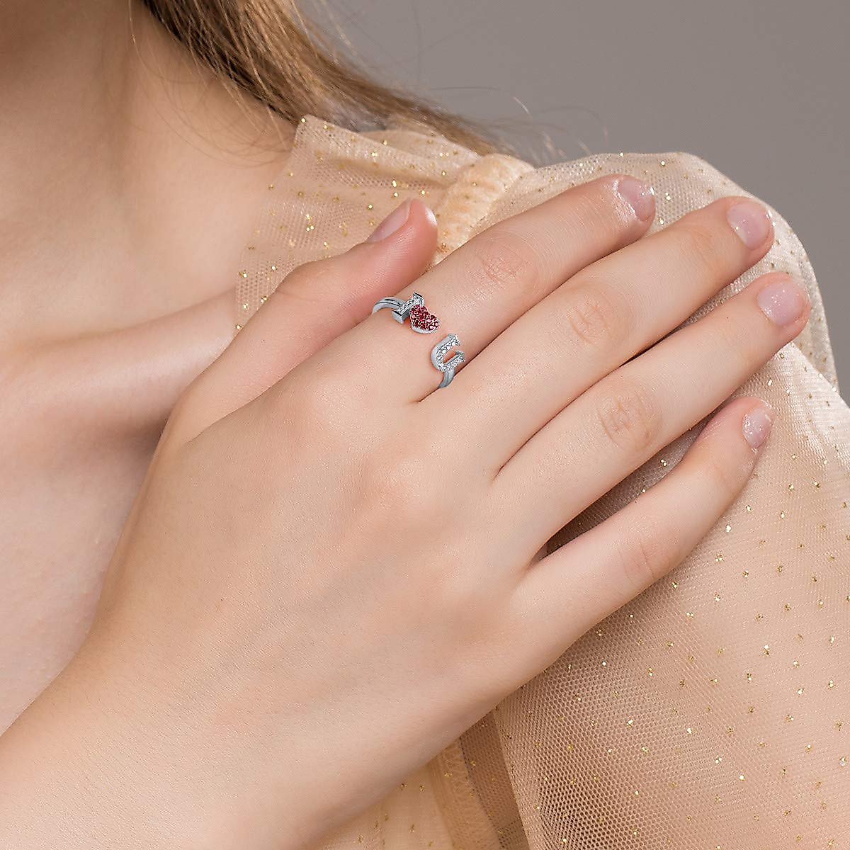 FOREVER QUEEN I Love You Ring Gift For Wife friend Mom Daughter 925 Sterling Silver White gold Heart Inscription Jewelry CZ Adjustable Open Ring for Women Valentine's Day Mother‘s Day Gift