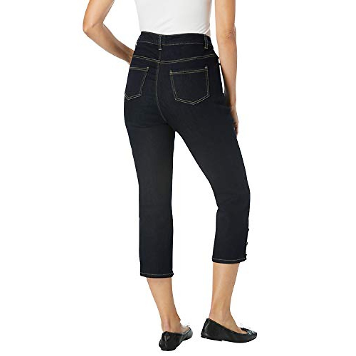 Woman Within Women's Plus Size Perfect Denim Capri with Button Trim - 22 W, Light Wash Blue