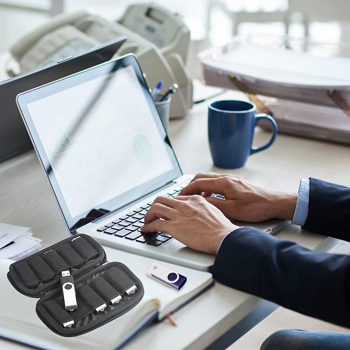 2GB USB Flash Drives 10 Pack and USB Case of 10 Slots Bundle USB Holders to Organize 10 Thumb Drives 2 GB