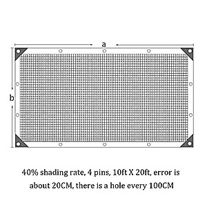 winemana 40% Black Shade Cloth, 10 x 20 FT Durable Mesh Tarp with Grommets, Resistant Garden Sun Shade Netting, Shading Antifreezing for Pergola, Greenhouse, Plants Growing, Chicken Coop