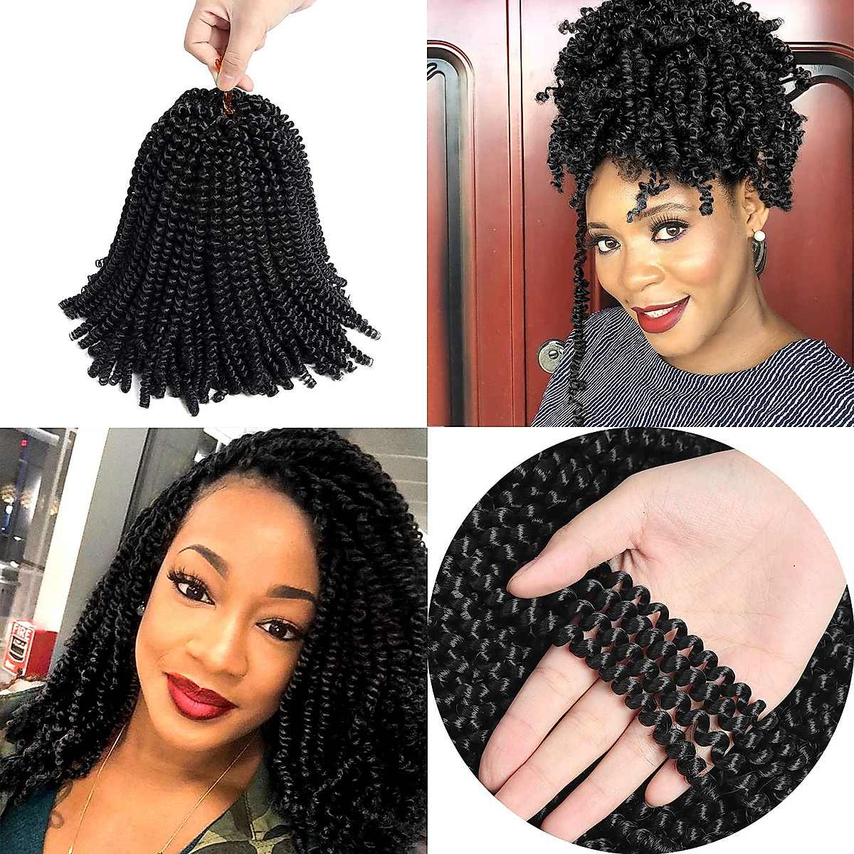 7 Packs Spring Twist Hair 8 Inch Fluffy Spring Twist Crochet Braiding Hair Bomb Twist Spring Crochet Hair for Black Women Hair Extensions 15 Strands 55g/Pack(8 inch, 1B)