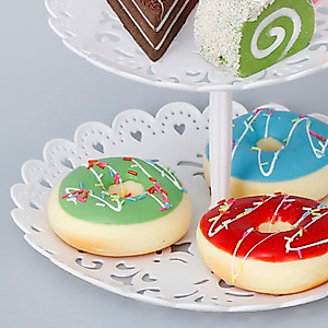 Set of 5 Dessert Stand Set, 3 Tiers White Plastic Cupcake Stand Holder & Rectangle Plastic Party Serving Trays/Platters for Wedding Birthday Baby Shower Tea Party Buffet (Rectangular)