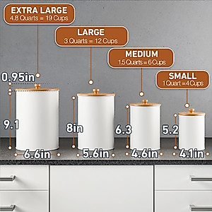 Kitchen Canisters for Countertop Set of 4 with Customizable Chalkboard Labels & Marker Pen - Big Iron Kitchen Canisters with Airtight Lids - Canisters Sets for the Kitchen - White Kitchen Canister Set