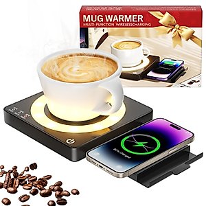 WHOLEV Coffee Mug Warmer, Smart Mug Warmer 15W Wireless Charging for Desk/Home, 3 Heat Settings Temperature Controlled, 8H Auto Off, Candle Warmer, Safe for Heating Coffee, Beverage, Milk, Tea