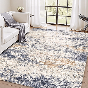LOVORAL Area Rugs for Living Room: 5x7 Washable Neutral Abstract Rug for Bedroom Large Soft Modern Dining Room Rugs Indoor Floor Low Pile Carpet for Home Office Nursery - Blue Grey