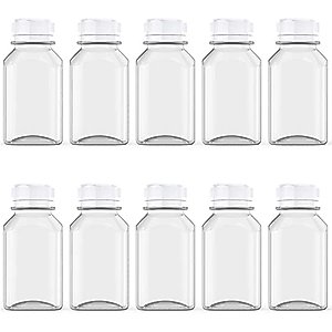 10 Pcs 5 Ounce Juice Bottles Plastic Milk Bottles Bulk Beverage Containers with Tamper Evident Caps Lids White for Milk, Juice, Drinks and Other Beverage Containers