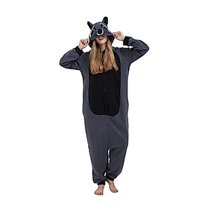 SimZoo Adult Animal Onesie Pajamas, Men and Women's Grey Raccoon Cosplay Costume Sleepwear, One-Piece Unisex Homewear Medium
