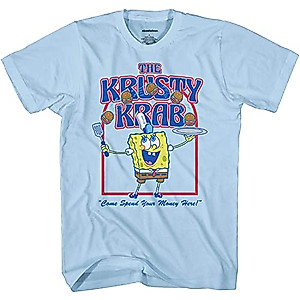 Spongebob Squarepants Mens' The Krusty Krab Come Spend Your Money T-Shirt, Small Light Blue