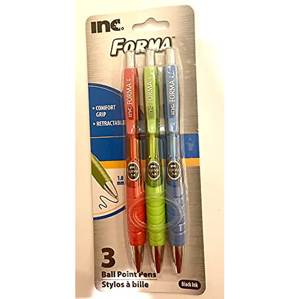 Forma 1.0 mm Ball Point Retractable Black Ink W/ Neon Barrel Colors 1 Pack Of 3
