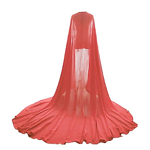 EllieHouse Long Chiffon Bridal Cape Wedding Veil Cloak For Bride Red 3M