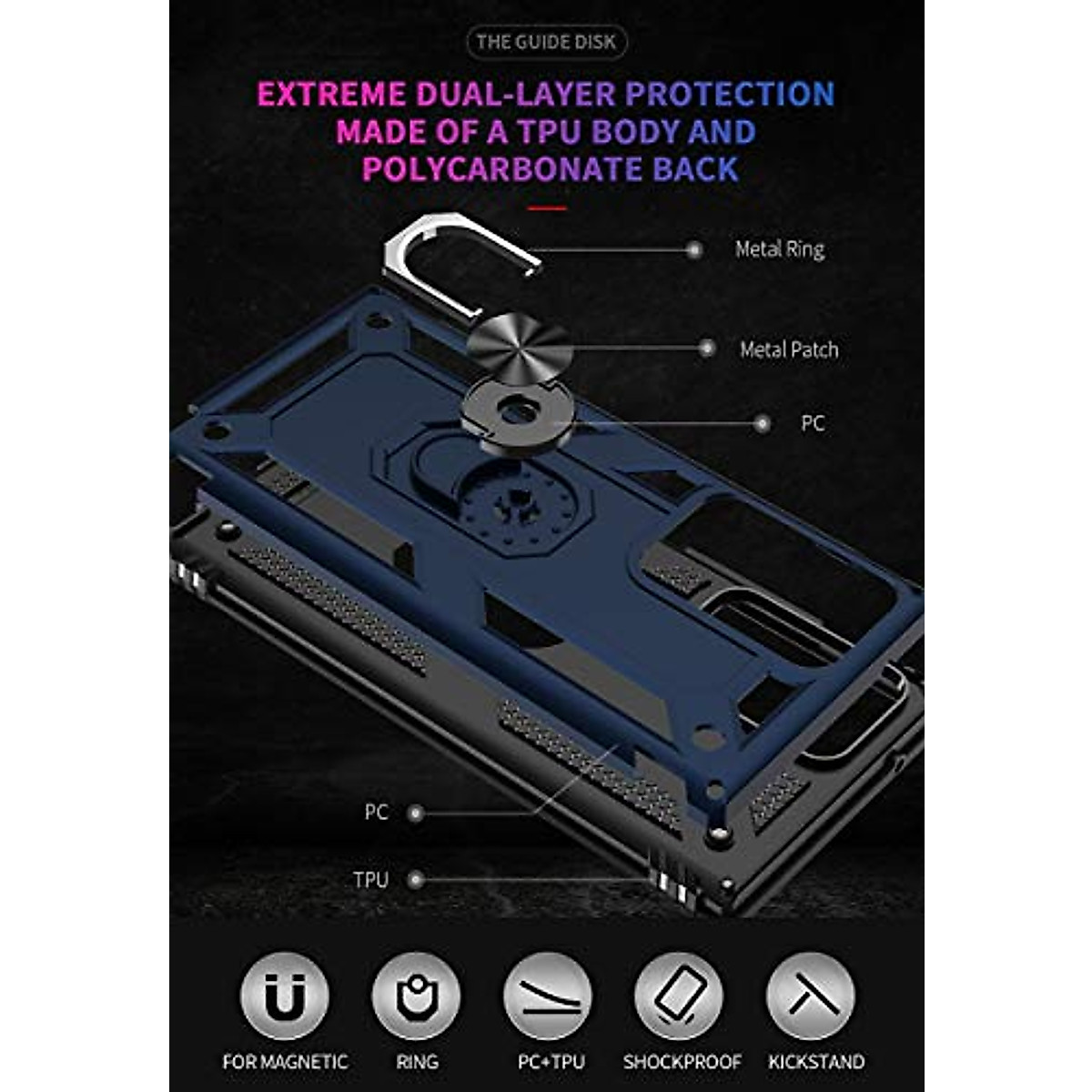 ADDIT Note 20 Ultra Case Samsung Note 20 Ultra Phone Case Galaxy Note 20 Ultra Case, [ Military Grade ] with Magnetic Car Mount Ring Holder Stand Case for Samsung Galaxy Note 20 Ultra 5G - Blue