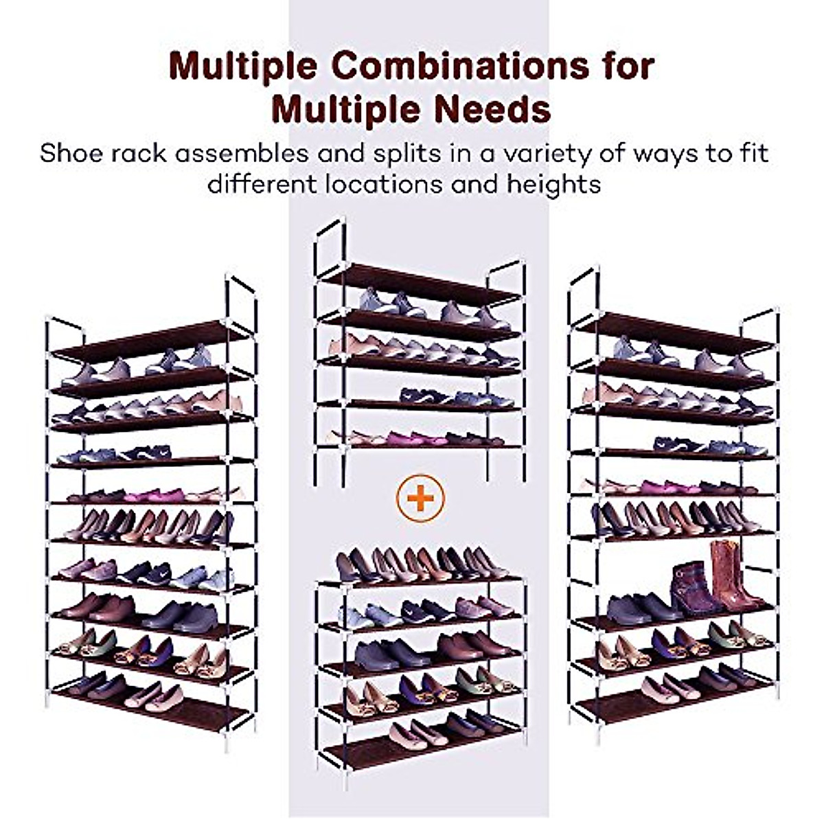 WEI WEI GLOBAL 10 Tiers Shoe Rack, 50 Pairs Non-Woven Fabric Shoe Storage Organizer, Shoe Tower Organizer Cabinet, Space Saving Shelf Closet (Black)