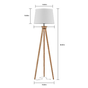Lavish Home Tripod Floor Lamp – Mid-Century Modern Décor Light with LED Bulb and Natural Oak Wood Base – Bedroom, Living Room, or Office Lighting