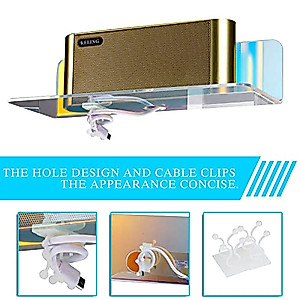 Weysat Floating Wall Shelves 9 Inch Acrylic Small Wall Shelf Hanging Shelves Adhesive Shelf Screwless Display Shelf with Cable Clips and Stickers for Bathroom, Bedroom, Office (Iridescent, 4 Pcs)
