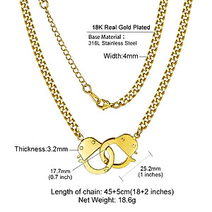 Mens Womens Customized Personalized Chain Link Handcuff Necklace Punk Rock Cuban Necklace Black