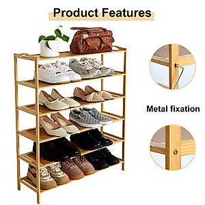 KJDFHNB 6 Tier Bamboo Shoe Rack for Closet, Free Standing Shoe Racks, Stackable Shoes Rack Organizer, Bamboo Wood Shoe Rack for Entryway and Closet Hallway (27.5" x 9.25" x 40.3")
