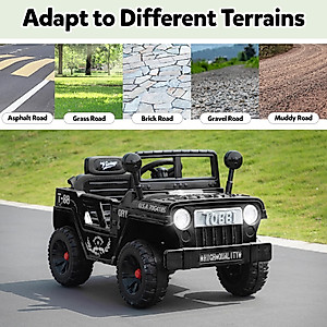 TOBBI 12V Off-Road Kids Ride On Car Truck, Battery Powered 4 Wheels Ride On Toys for Boys and Girls Aged 2-6 Years w/Horn, LED Lights, Portable Pull Rod, Double Open Doors, Green