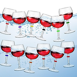 Tioncy 12 Pack Floating Wine Glasses for Pool with Charms Tags 19 oz Acrylic Pool Wine Glasses Floating Cup with Stem Reusable Stemware Shatterproof Wine Glasses for Indoor Outdoor Beach Supplies