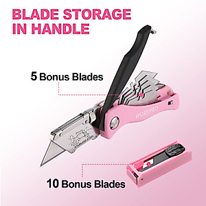 WORKPRO 3-Piece Folding Utility Knife Set with 10 Extra Blades & WORKPRO Pink Folding Utility Knife with 15 Extra Blades