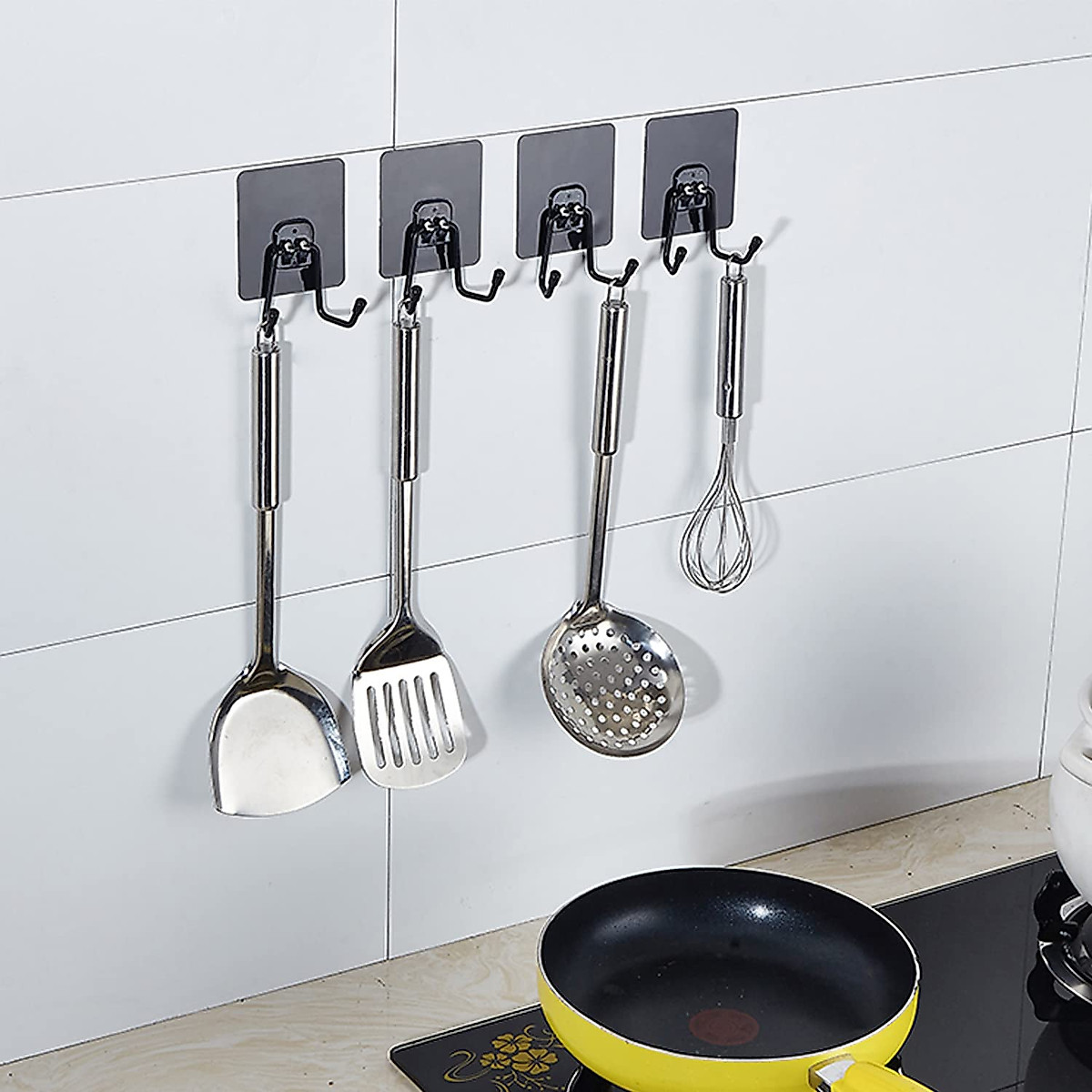 DASITON Large Adhesive Hooks 22Ib(Max) Utility Hooks Double Hook Towel and Coats Hooks,for Home Kitchen Bedroom Bathroom Office Ceiling (8Pack)