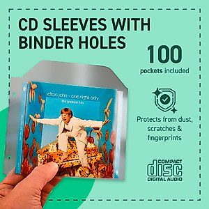 Tarifold DJOIS CD Sleeves - Durable CD Storage & Protection - 120 Micron Orange Peel Polypropylene - 100 Unit Capacity - Binder Holes - Closing Flap - Space for Cover - Made in Denmark