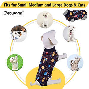 PetWarm Surgery Recovery Suit Male,Hooded Dog Inner Clothes,Substitute E-Collar & Cone Anti-Licking Dog Surgery Recovery Suit Soft Dog Bodysuit for Small Medium Large Dogs,Cosmic Pattern,Black Gold,S