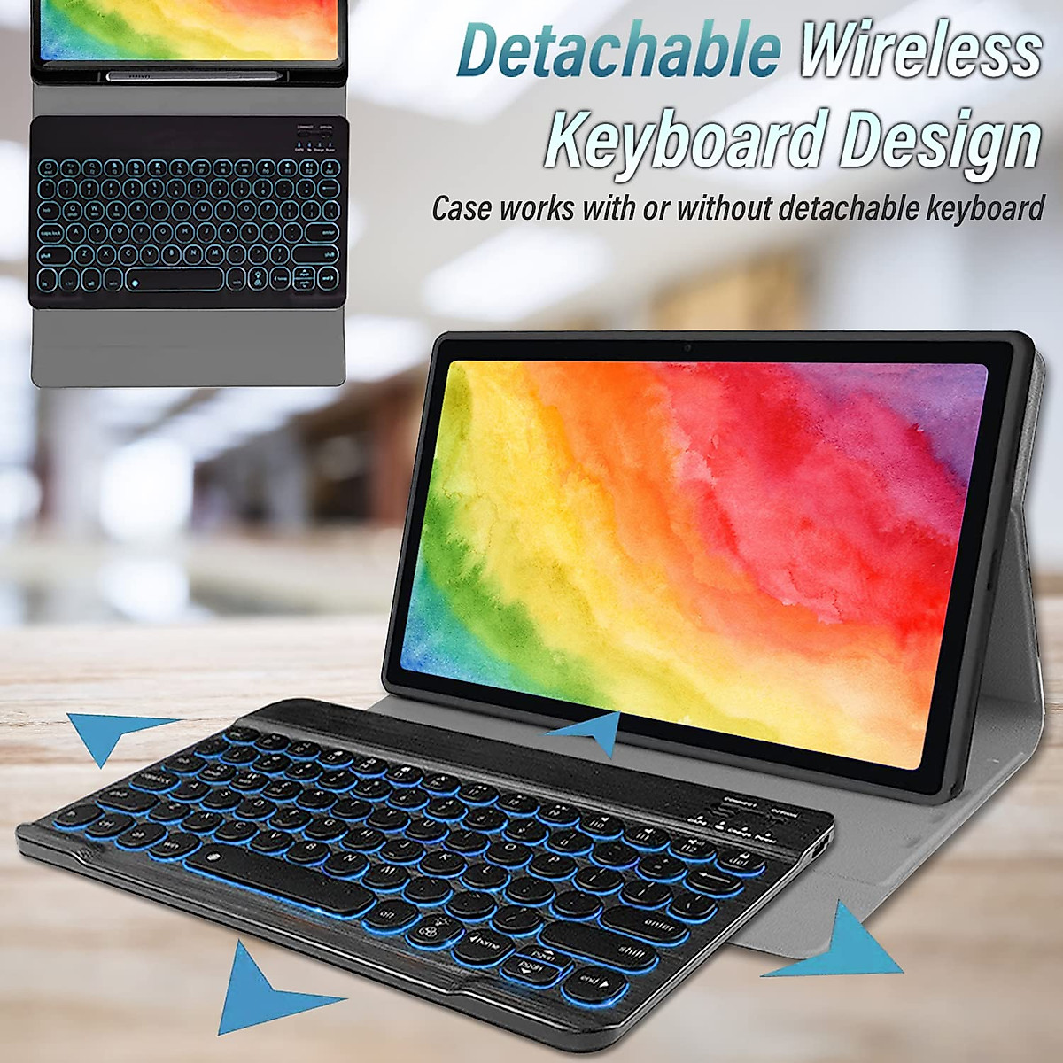 REAL-EAGLE Galaxy Tab S5e 2019 Backlit Keyboard Case SM-T720 SM-T725 SM-T727, 7 Color Backlights Detachable Wireless Keyboard Protective Case Cover for Samsung Galaxy Tab S5e 10.5 Inch 2019, Black