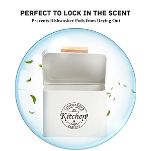 Dishwasher Pod Container with Hinged Lid. Farmhouse Metal Dishwaser Pods Holder for Kitchen Cabinet Organizer. Modern Kitchen Decor and Accessories. Dishwasher Detergent Tablet Storage(Cream)