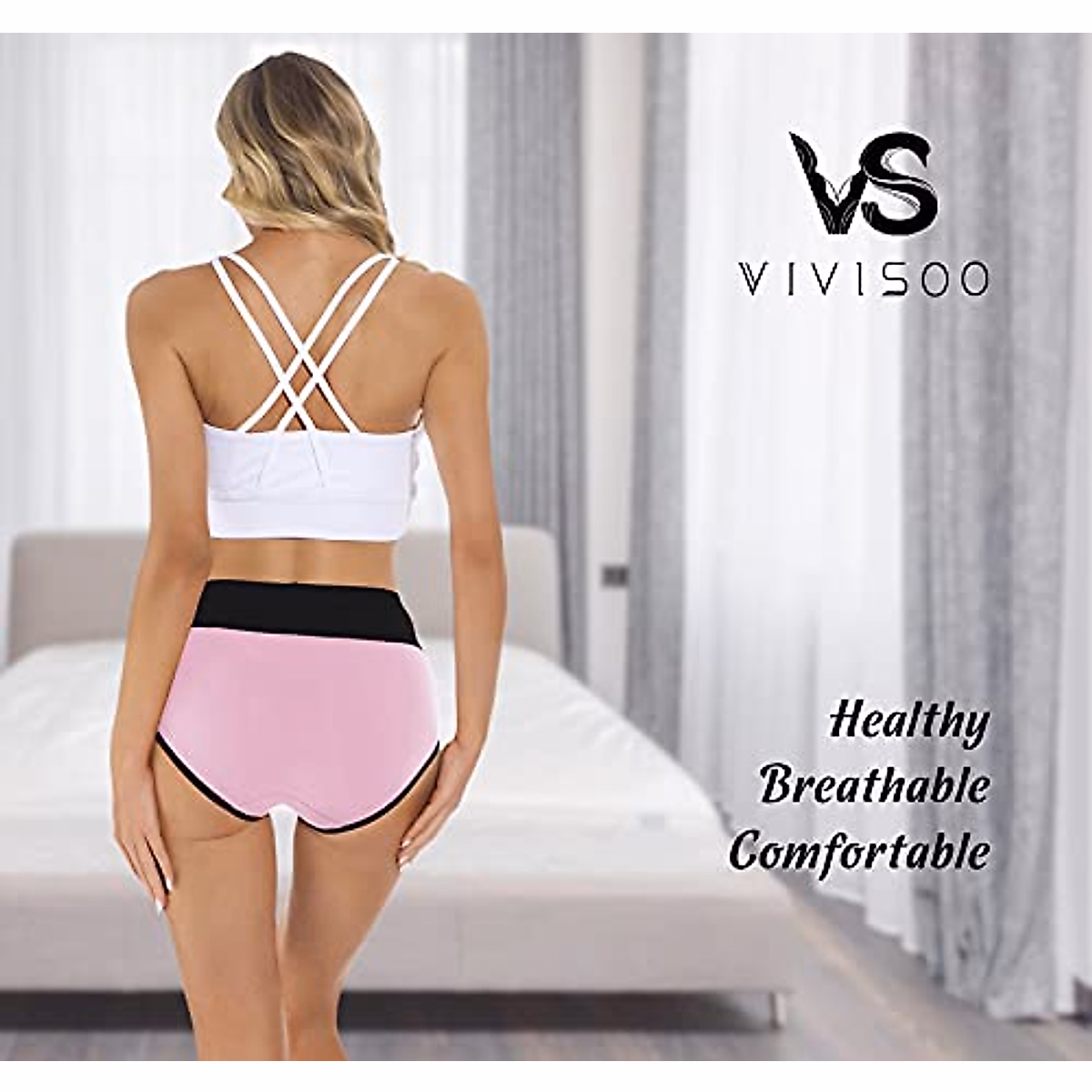 VIVISOO Women's Cotton Underwear High Waisted Hipster Cheeky Briefs Cute Ladies Panties 5-Pack X-Large