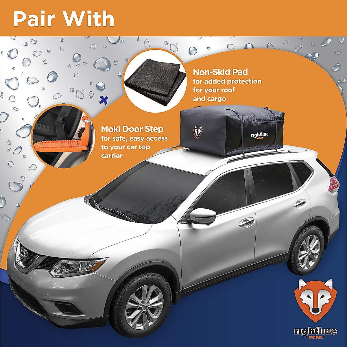 Rightline Gear Sport Jr Car Top Carrier, 10 cu ft Sized for Compact Cars, 100% Waterproof Zipper, Attaches With or Without Roof Rack