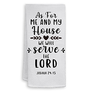 HIWX As for Me and My House We Will Serve Christian Decorative Kitchen Towels and Dish Towels, Joshua 24:15 Religious Bible Verse Hand Towels Tea Towel for Bathroom Kitchen Decor 16×24 Inches