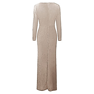 Womens Cocktail Dresses For Wedding Guest Women's Sexy Sequin Long Sleeve V Neck Long Nightclub Style Slim Sling Dress With Formal One Shoulder Dresses (Gold, XL) Cocktail Dresses For Wedding Guest