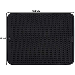 Nicunom 2 Pack Silicone Dish Drying Mat 16" x12", Waterproof Countertop Pad, Heat Resistant, Eco-friendly, Non-slipping, Easy Clean Dishwasher Safe, Black