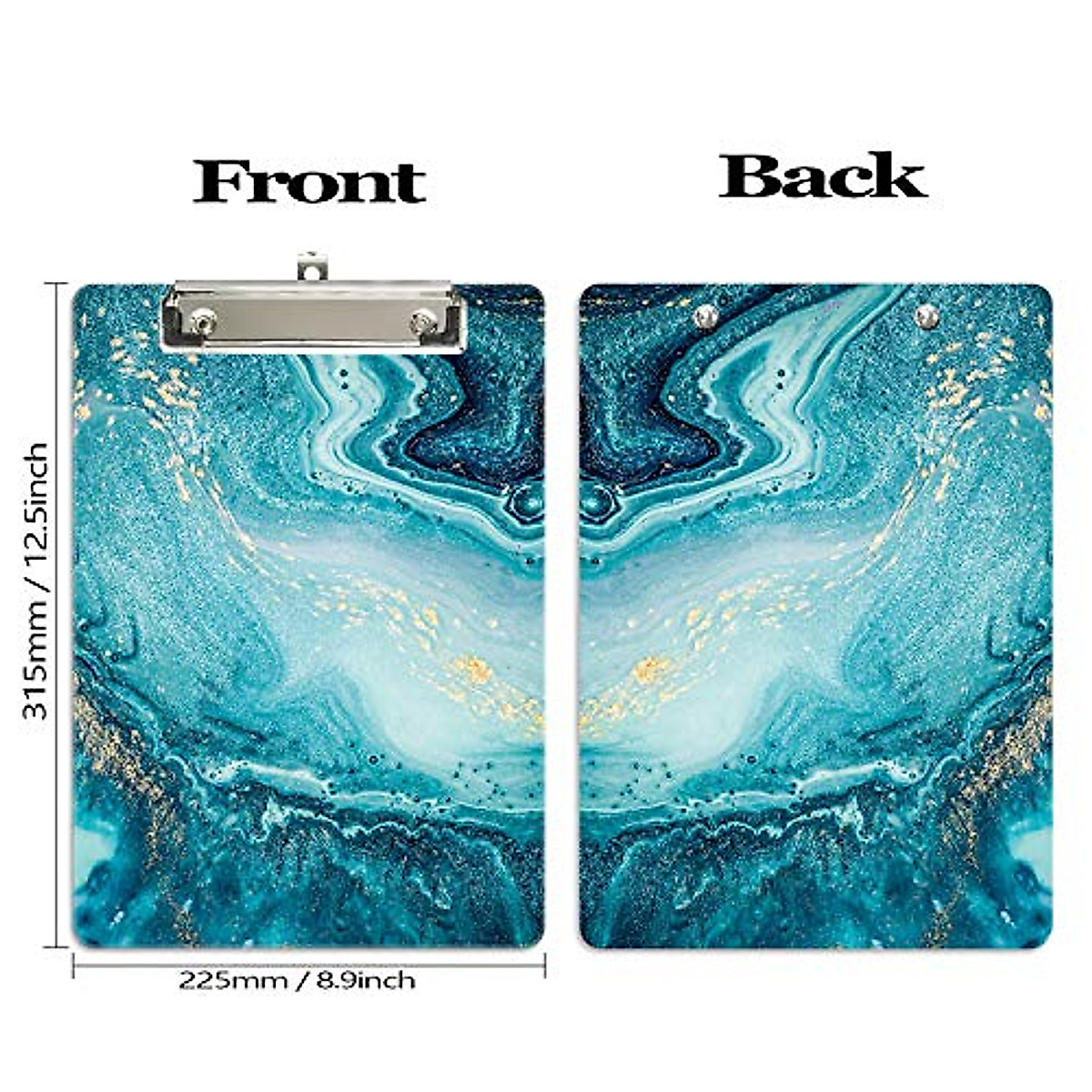 Hongri Plastic Clipboard, Standard A4 Letter Size Clip Board for Students, Teacher, Kids, Low Profile Clip, Decorative Clipboards, Cute Clip Boards Custom Pattern, School Supplies，Teal Marble