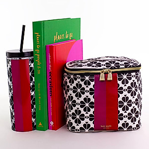 Kate Spade New York Acrylic Tumbler with Lid and Straw, 24 oz Tumbler, Slim Double Wall Tumbler, Spade Flower Stripe