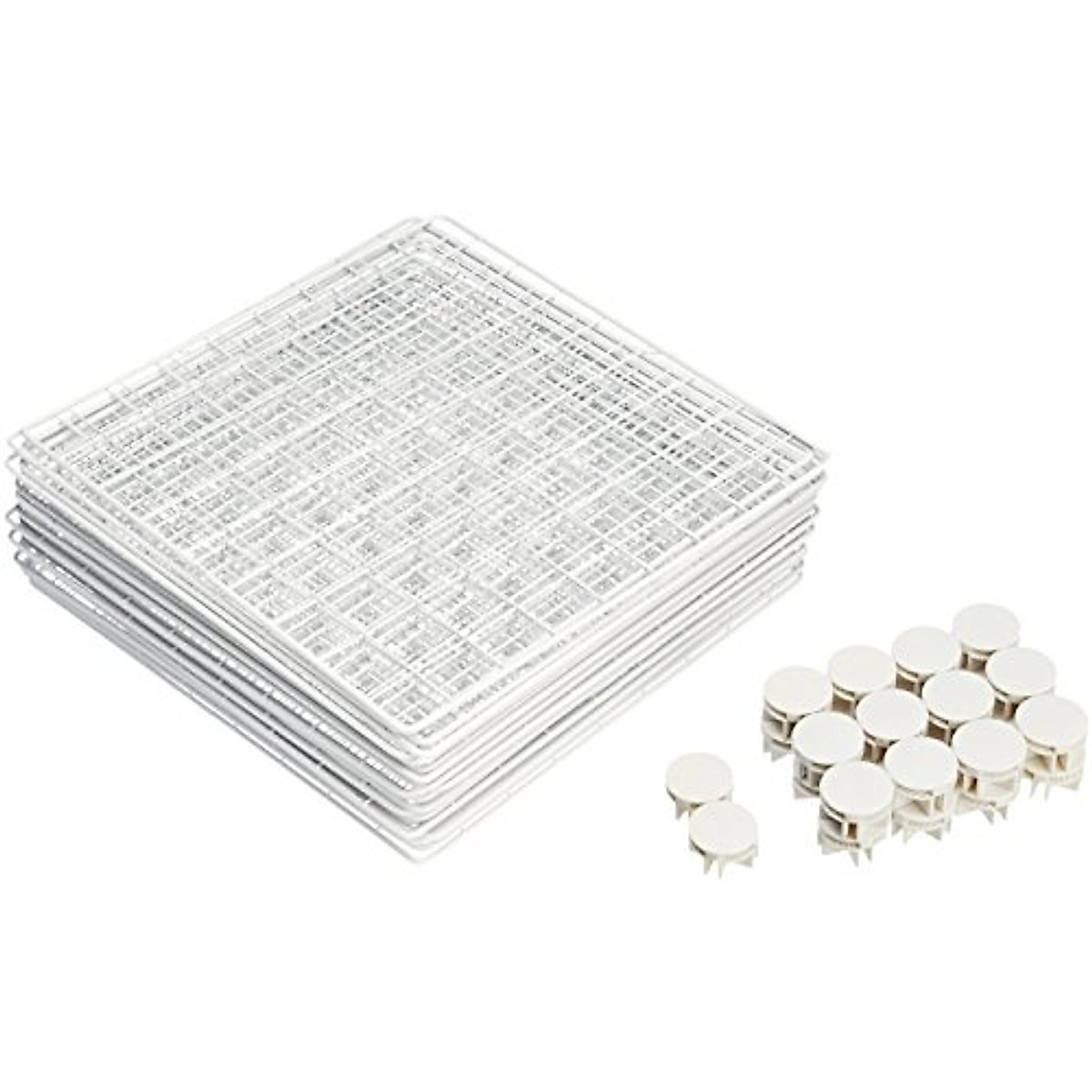 Amazon Basics Collapsible Fabric Storage Cubes Organizer with Handles, Beige - Pack of 6 & Amazon Basics 6-Cube Wire Grid Storage Shelves, 14" x 14" Stackable Cubes, White