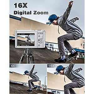 Digital Camera, Zostuic 48MP Autofocus Kid Camera with 32GB Card 1080P Video Camera with 16X Zoom, Compact Portable Small Cameras Christmas Birthday Gift for Children Kid Teen Student Girl Boy(Silver)