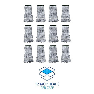 Boardwalk BWK552 Rayon/Polyester Wide Floor Finish Mop Head - Medium, White/Blue (12/Carton)