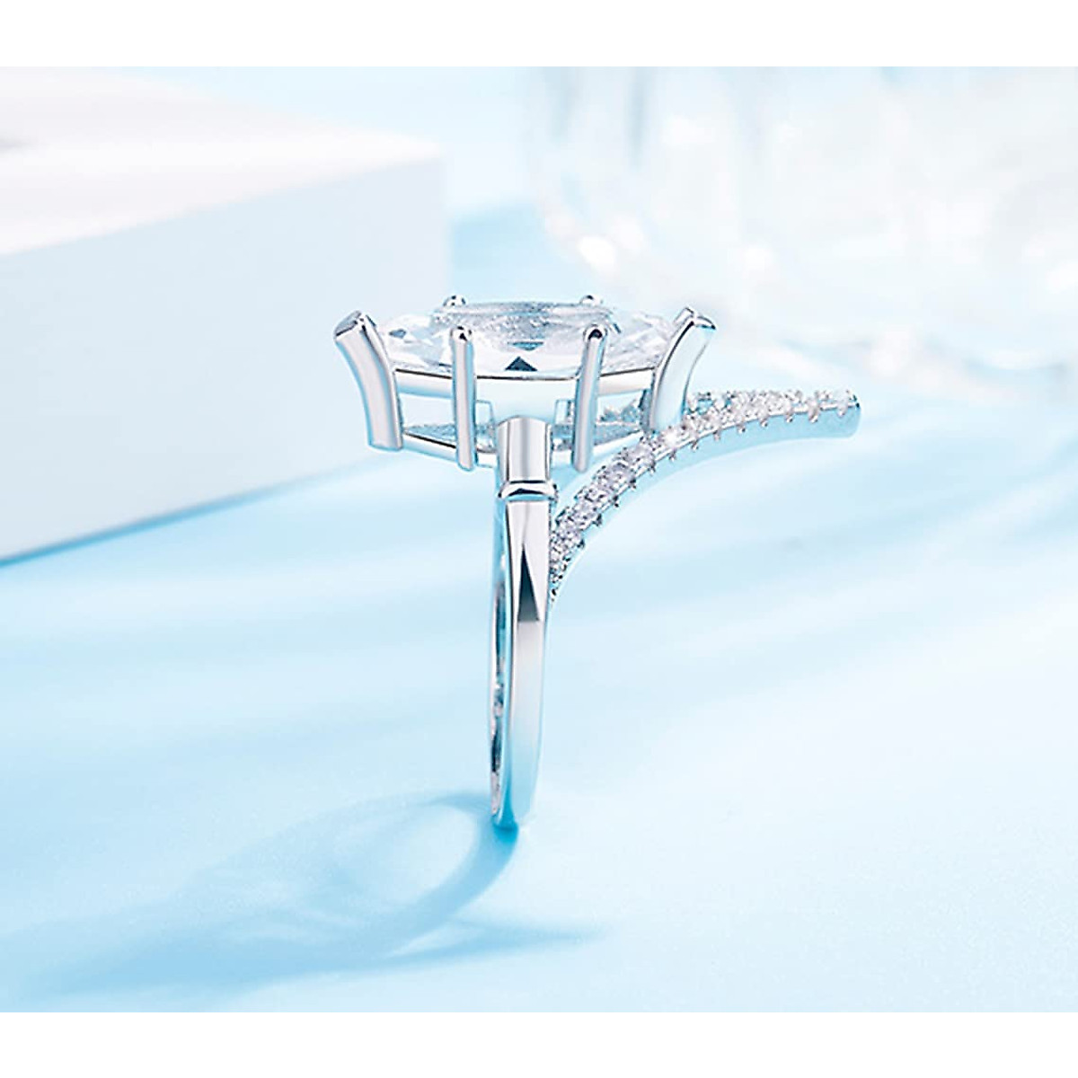 WDIYIEETN 925 Sterling Silver Rings Eye Shape Cubic Zirconia Promise Rings CZ Crystal Teardrop Shape Eternity Engagement Wedding Band Ring Size(6-11) (6)