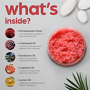 Body Scrub – Moisturizing and Softening with Nourishing Body Oils -Exfoliating Salt Scrub For Body - Win Against Aging, Acne, Eczema, Psoriasis & Dead Skin Scars- 10 oz (Pomegranate)