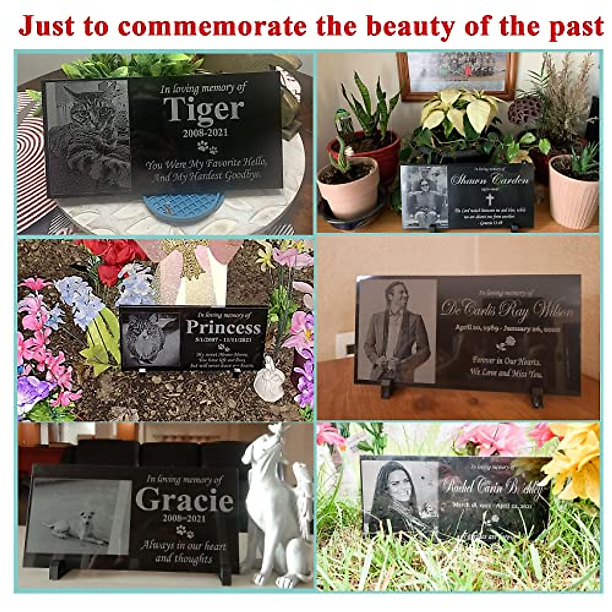 GYGYL Pet Memorial Stones, Black Granite Memorial Garden Stone Engraved with Pet's Photo, Customized Grave Marker, Gifts for Someone Who Lost a Loved One, or Pet, Dog, Cat (11X6 inches)