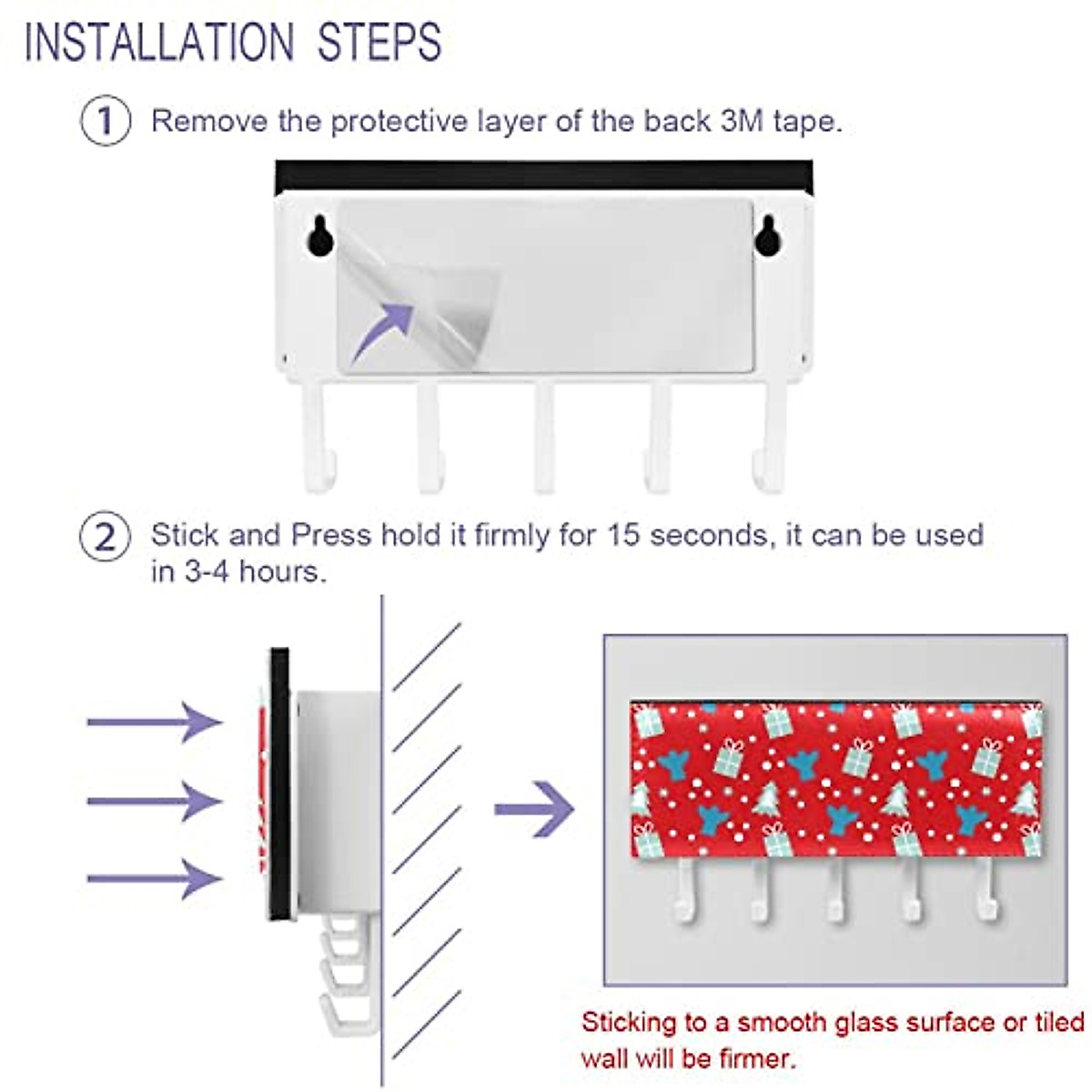 Coat Rack Rail Wall Mounted, 7 Inches, 4.4lb(Max), Leather Hanger Hooks for Hat Towel Coat Key Purse Red Gift Xmas Tree
