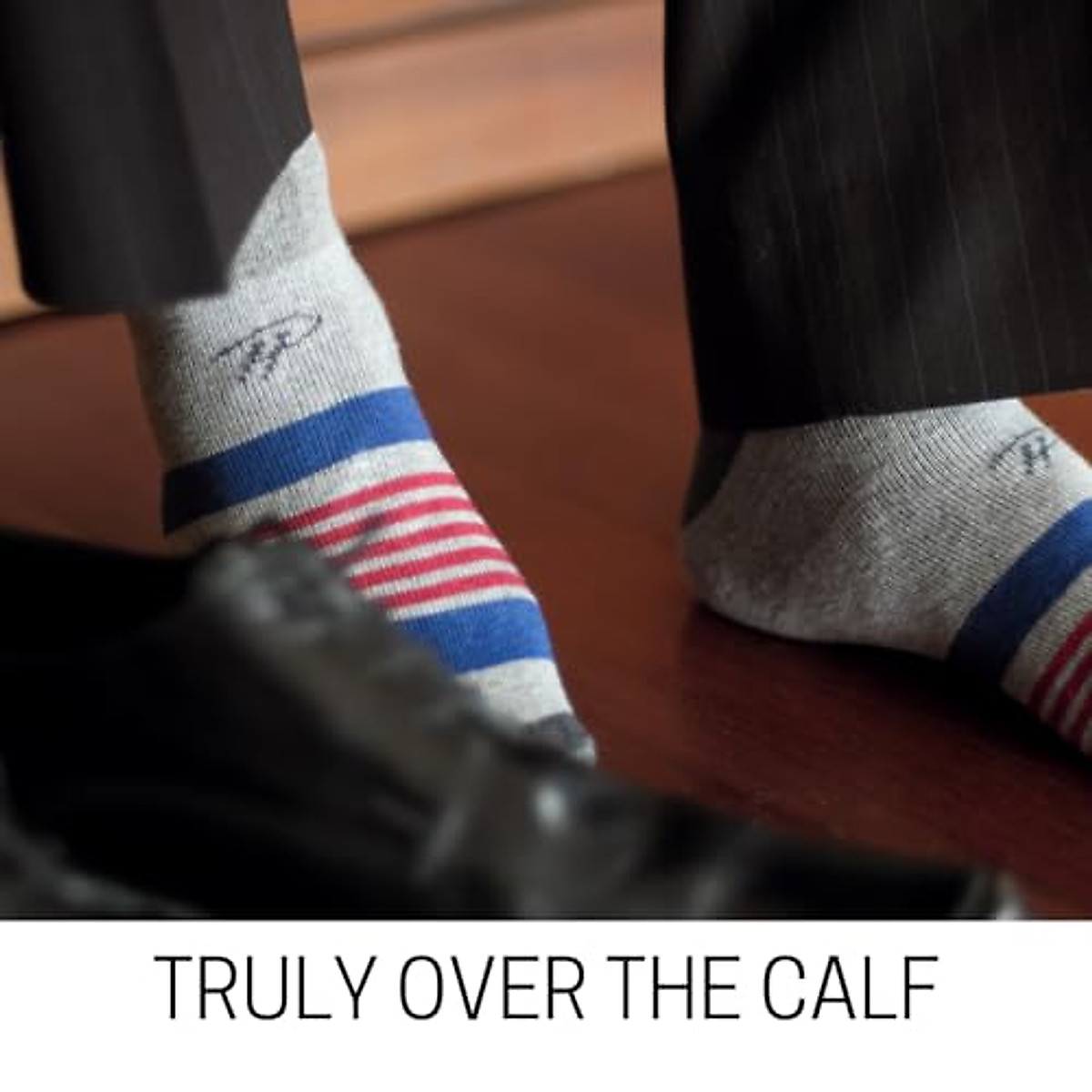 Pierre Henry Over the Calf Mens Dress Socks (9 Pairs) | Cotton Made, Long Socks, Wide Socks | Light Compression Socks for Men in Elegant Striped Patterns | Big and Tall Size (US Mens Shoe 12-16)