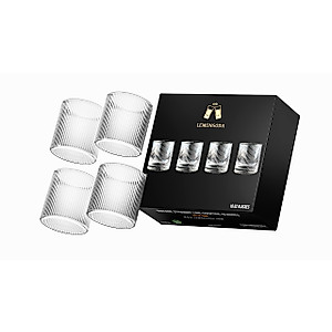 LEMONSODA Premium Vintage Straight Line Double Rocks Glasses and Tumblers - Quality Glass Great for Gifts, Men, Dad, Husband, Women, Whiskey Lovers (10 oz Tumblers - Set of 4)