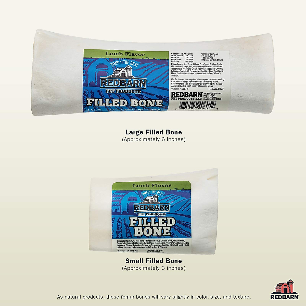 Redbarn Filled Dog Bones (Peanut Butter, Cheese N' Bacon, Beef), Natural Long-Lasting Dental Treats; Suitable for Aggressive Chewers. (Lamb, Large (6") - 1 Bone)