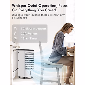 BREEZEWELL 3-IN-1 Evaporative Air Cooler, Portable Air Conditioner Fan/Humidifier with Ice Box, 12H Timer&Remote Control,Ultra-quiet,65° Oscillating Personal Evaporative Cooler for Room Home&Office